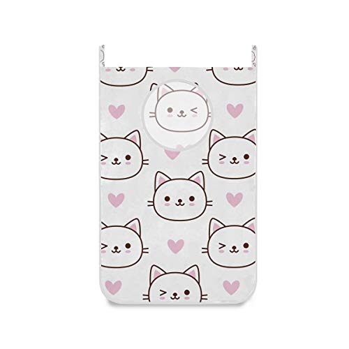 DOMIKING Hanging Clothes Hamper Laundry Basket - Cute Cats Door Hanging Laundry Bag for Holding Dirty Clothes Space Saving