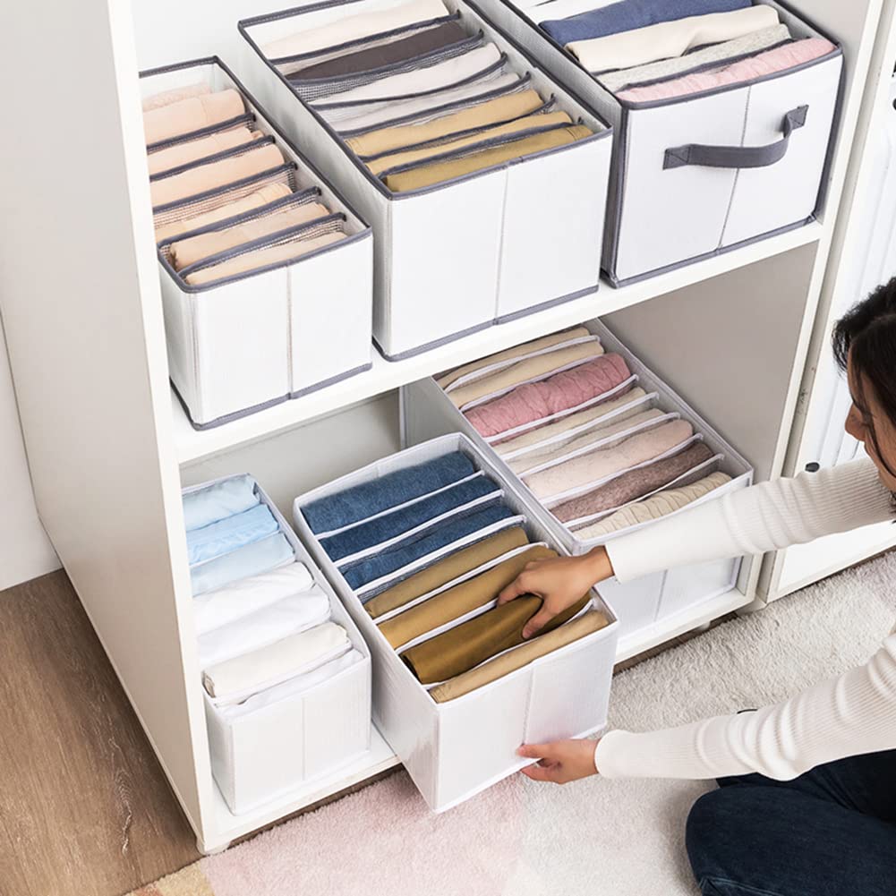 3 Set Cloth Drawer Organizer PVC Nylon Fabric Foldable Wardrobe Clothes Organizer Closet Compartment Dividers Clothes Collapsible Organization for T-shirt Jeans Pants (Gray)