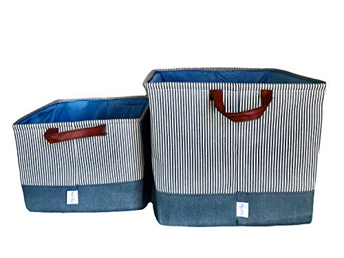 NeedThings X-Large Decorative Basket Set Fabric Storage Bin Organizer Basket with Handles for Clothes Storage (Set of 18x14x13 and 16x8.5x11.5)