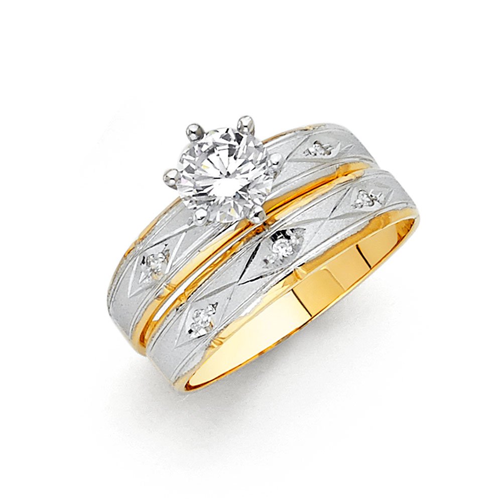 14k Two Tone Gold Engagement Ring and Wedding Band 2 Piece Set - Size 7.5