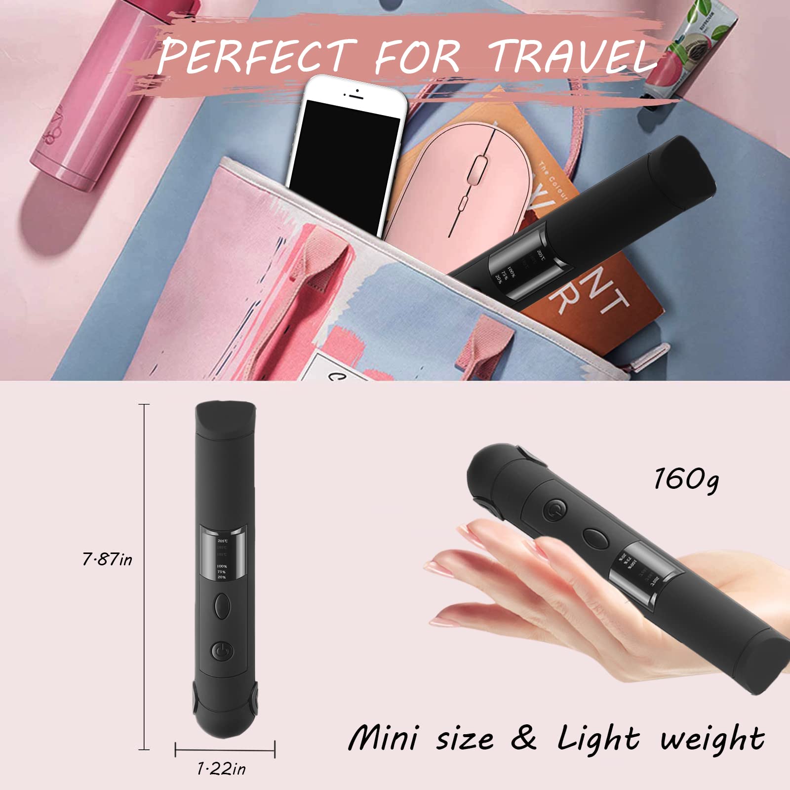 2 in 1 Professional Hair Straightener and Curler USB Rechargeable Shutdown and Boot Protection Function Flat Iron for Hair Ceramic Heating Material for Styling (Matte Black)