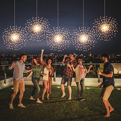 200 LED Starburst Sphere Lights,Firework Lights Battery Powered, Tent Chandelier Remote Control, Waterproof Hanging Lights for Gardens Courtyards Porches Christmas Party Home Decor(Warm White)