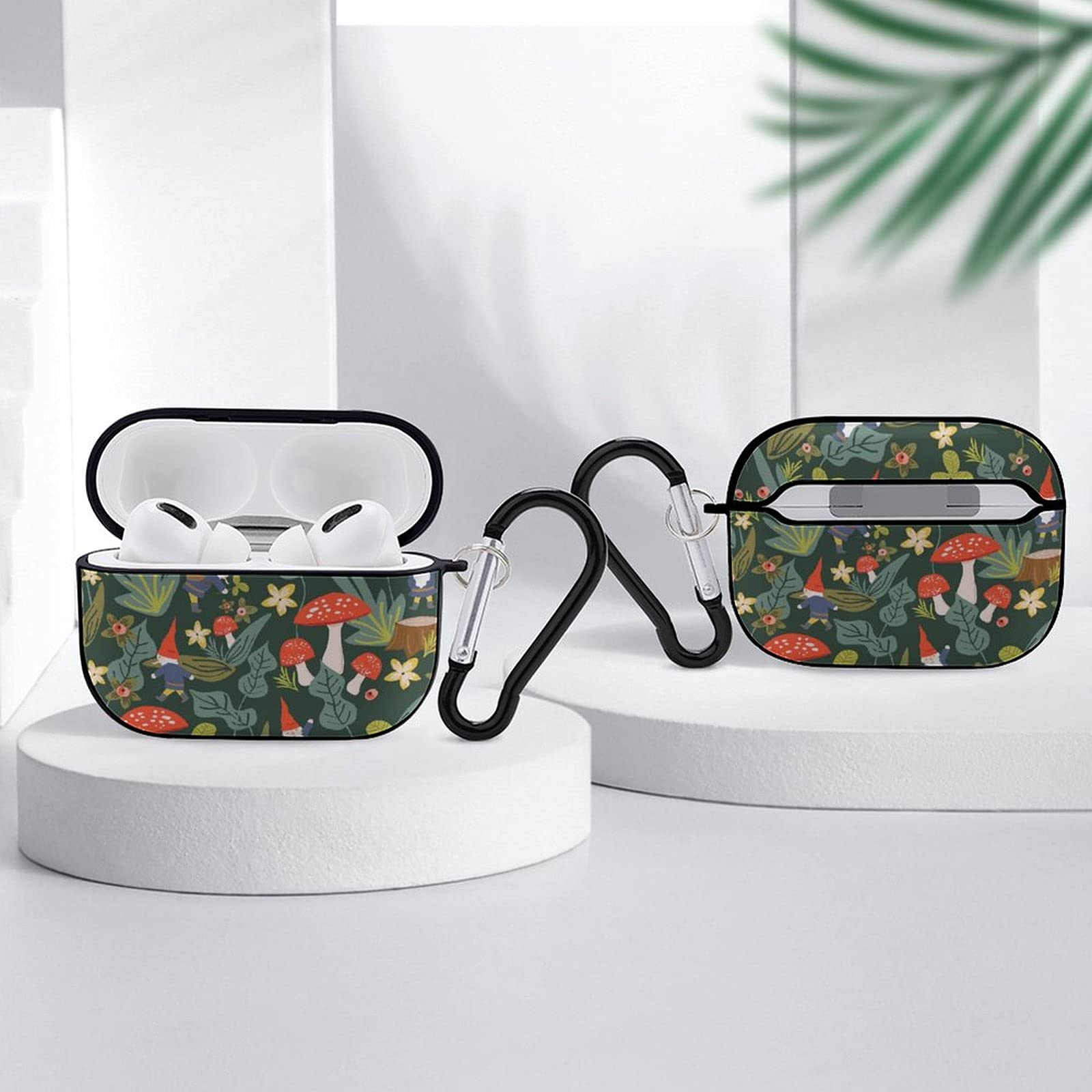 Funny Headphone Case Cover Compatible with AirPods Pro Case for Women Girls Red Mushroom Unique Design Gnome Green, Protective Plastic Case Cover, Led Visible with Keychain