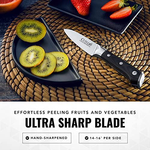 Cutluxe Paring Knife β 3.5" Small Kitchen Knife, Peeling Knife with Razor Sharp Blade β Forged High Carbon German Steel β Full Tang & Ergonomic Handle Design β Artisan Series