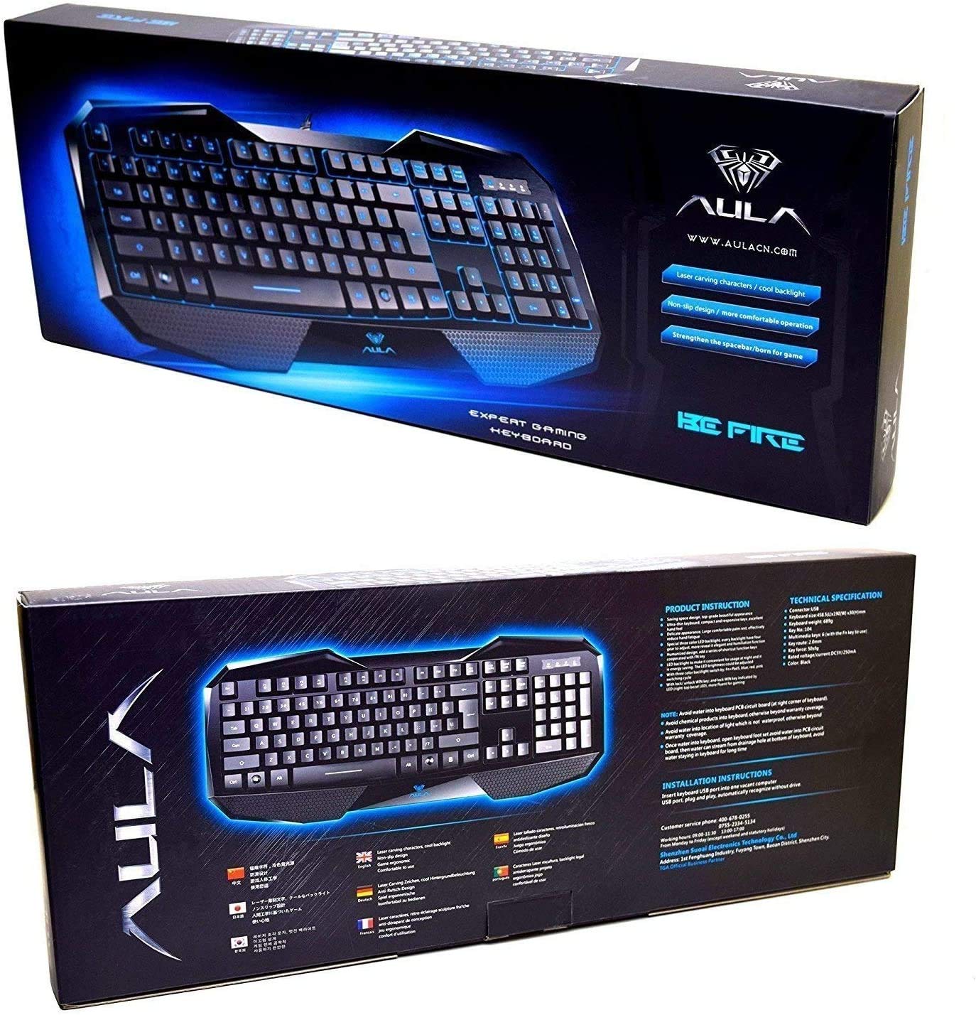 Beastron SI-859 Wired RGB Backlit Gaming Keyboard, LED 104 Keys USB Ergonomic Wrist Rest Spill-Resistant Design, Ultra-Slim Quiet Mechanical Feeling Keyboard for Windows PC Gamers, Black