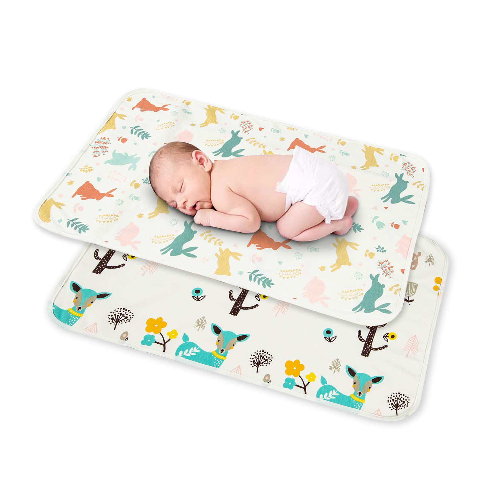 Catteyonce 2 Pcs 20x27Inches Waterproof Changing Pads,Reusable Leak Proof Crib Disaper Pads,Portable Unisex Baby Changing Mat for Home&Travel.