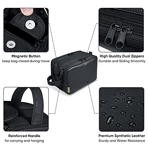 BALEINE Toiletry Bag for Men, Large Travel Toiletries Bags with Water-Resistance Compartment, PU Leather Dopp Kit (Medium, Black)