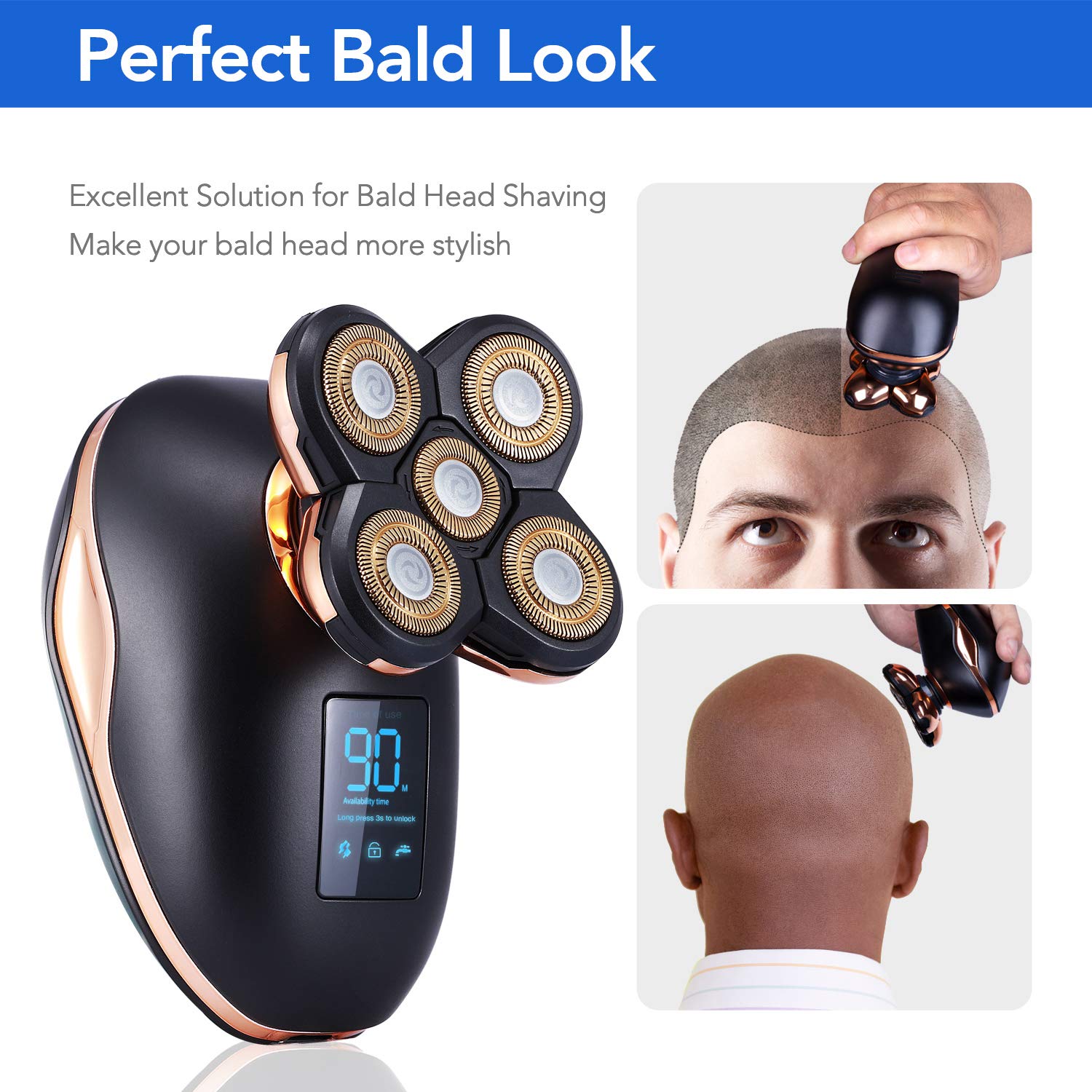 Electric Razor for Men,Plusdot 5D Wet Dry Electric Rotary Shaver Waterproof Grooming Kit,Men's Beard Trimmer 5 in 1 USB Rechargeable Cordless Bald Head Shaver Smooth Hair Trimmer