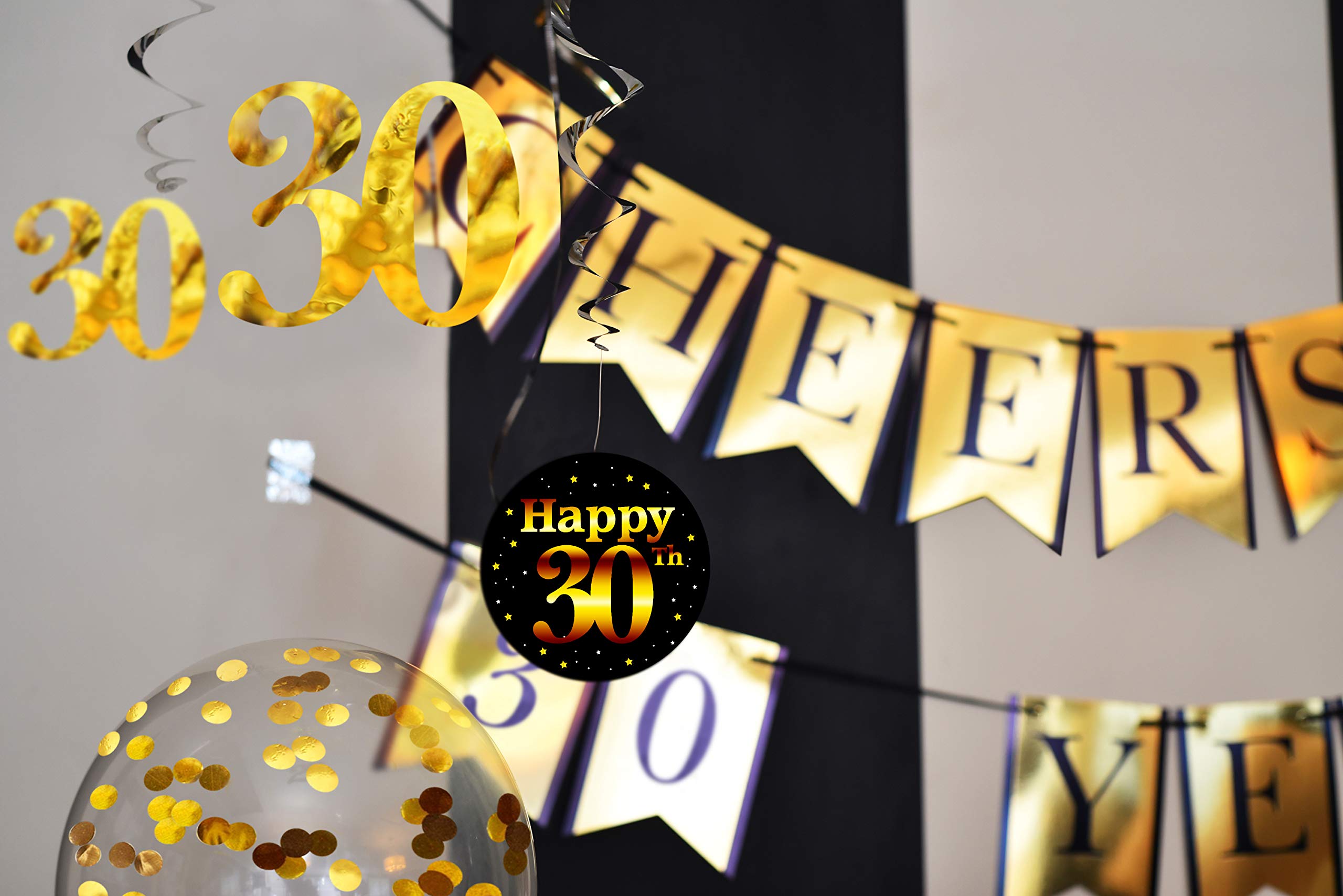 30th Birthday and Anniversary Decorations Party Pack - Cheers to 30 Years Banner, Balloons, Swirls and Confetti Party Supplies