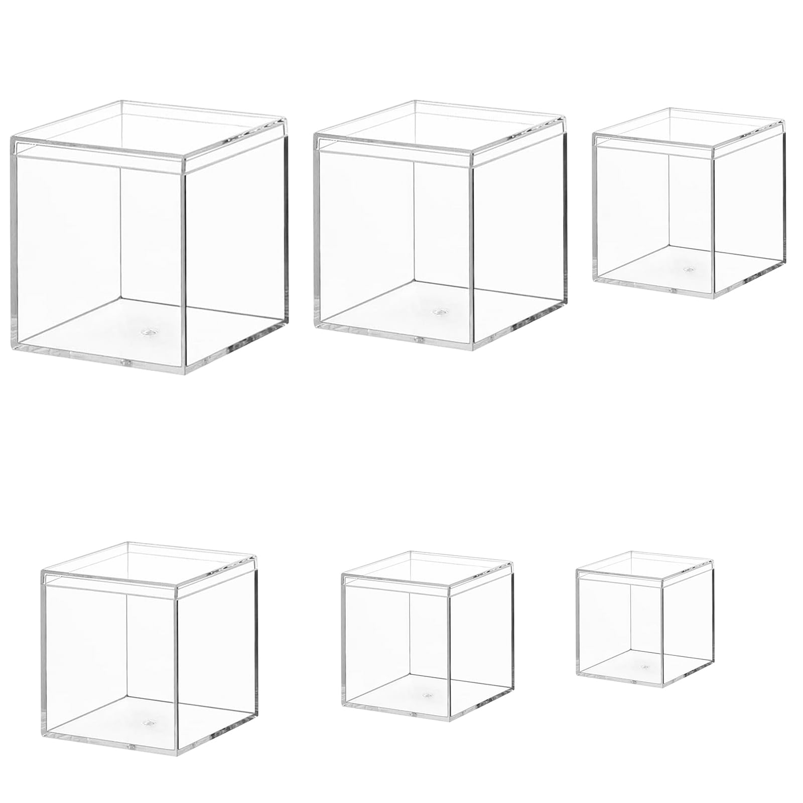 4.7/4/3.3/3/2.5/1.8 Inch Clear Plastic Box with Lid, Jewelry Storage Box, Square Cube Decorative Storage Box Containers Display Box for Candy Pill Tiny Jewelry Toys Gifts Artwork Display