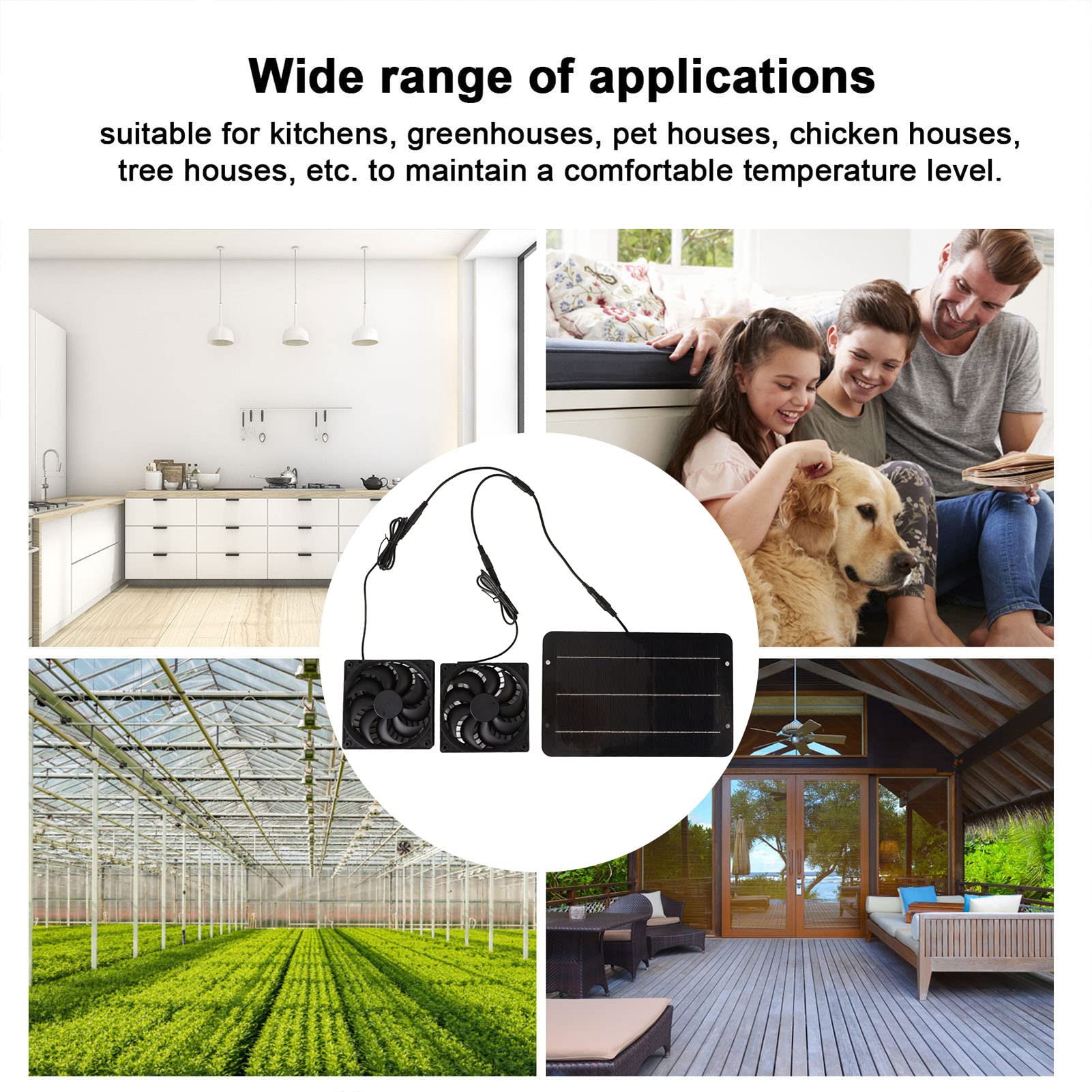 10W 12V Solar Panel Dual Fans Kit, Waterproof Portable Solar Powered Exhaust Ventilation Fan for Chicken Coop Greenhouse Shed PET Houses Window
