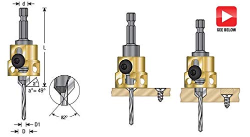 Amana Tool - 55237 Carbide Tipped Adjustable Countersink with Depth-Stop 3/8 Dia x 49 Degr