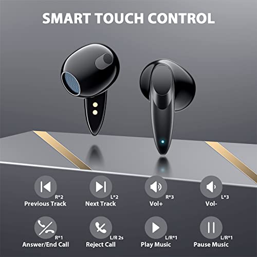 ACAGET Stereo Wireless Earbuds for Samsung Galaxy S23 S22 S21 Ultra A53 A54 5G, 50H Playtime Bluetooth Headphones LED Digital Display Earphone with Charging Box Headset for Cell Phone Laptop TV Black