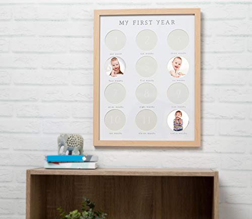 Pearhead Baby's First Year Photo Frame, Monthly Growth Baby Picture Frame, Gender-Neutral Baby Frame, Wooden