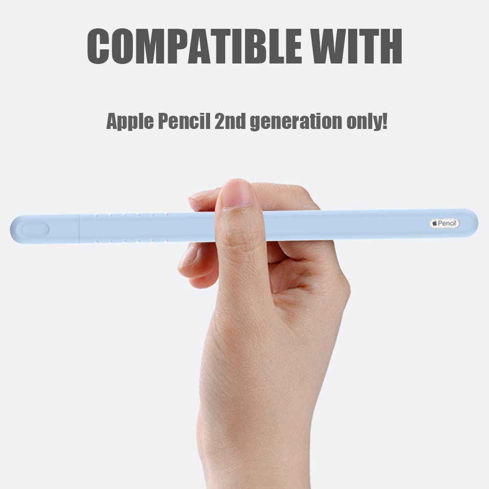 YINVA Sleeve Cover Compatible with Apple Pencil Pro/ 2nd Generation, Grip Skin Case Accessories Compatible with iPad Pencil 2 Gen with Nib Cap (Blue)