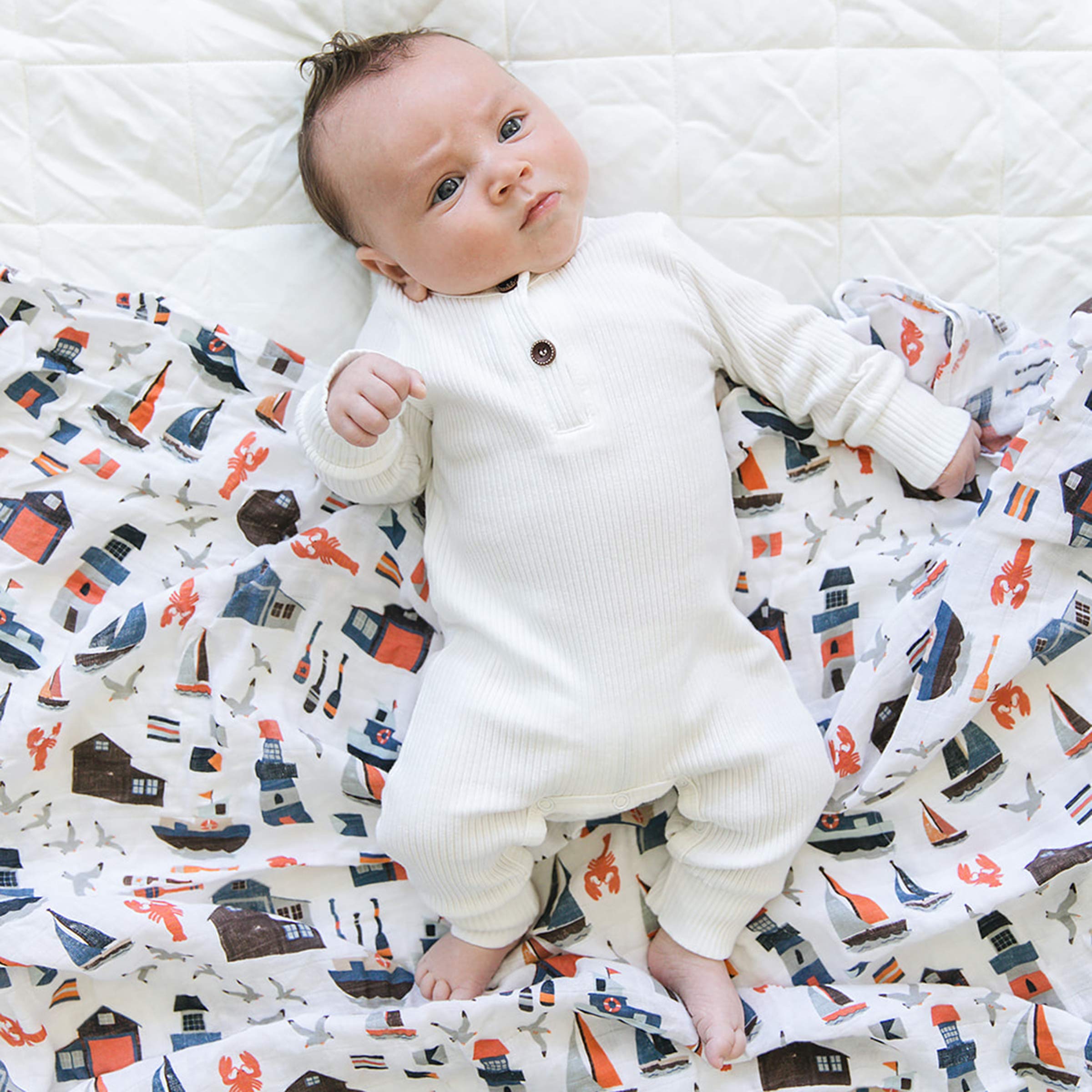Bebe au Lait Nautical Seagulls Oh-So-Soft Muslin Swaddle Blankets, Blue, One Size (SWBBNT)