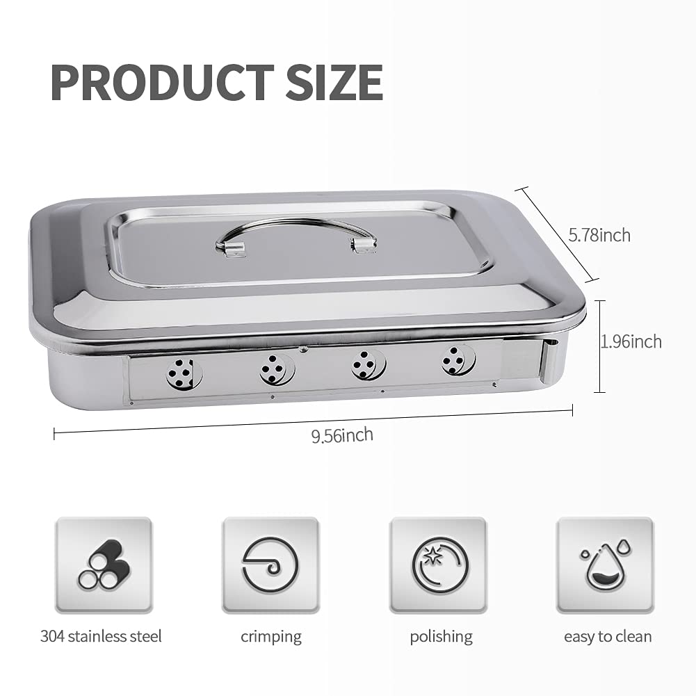 201 Stainless Steel Surgical Tray - Professional Dental Instrument Tray Medical Disinfection Dish with Lid & Recessed Handle Grip
