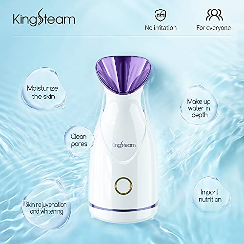 Kingsteam Facial Steamer - Nano Ionic Face Steamer Warm Mist Steamer for Face Home Sauna SPA, Face Humidifier Steamer for Facial Deep Cleaning Unclogs Pores, with Aromatherapy Kit (Purple)