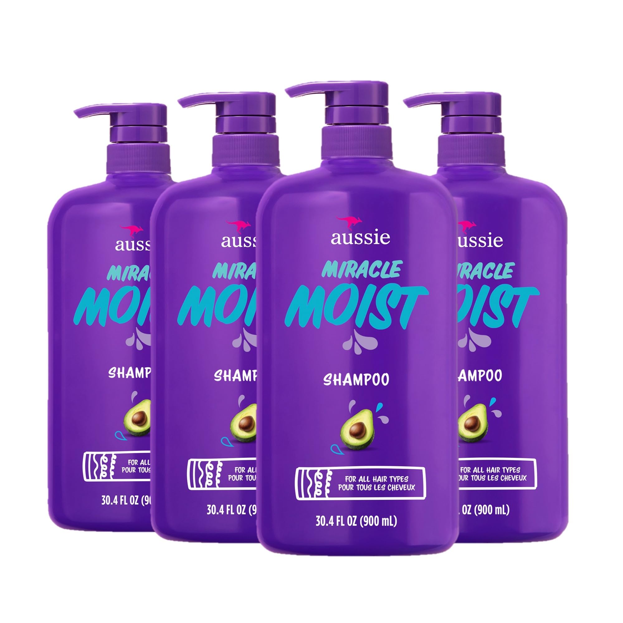 Aussie Paraben-Free Miracle Moist Shampoo with Avocado & Jojoba for Dry Hair, 30.4 Fluid Ounce, (Pack of 4)