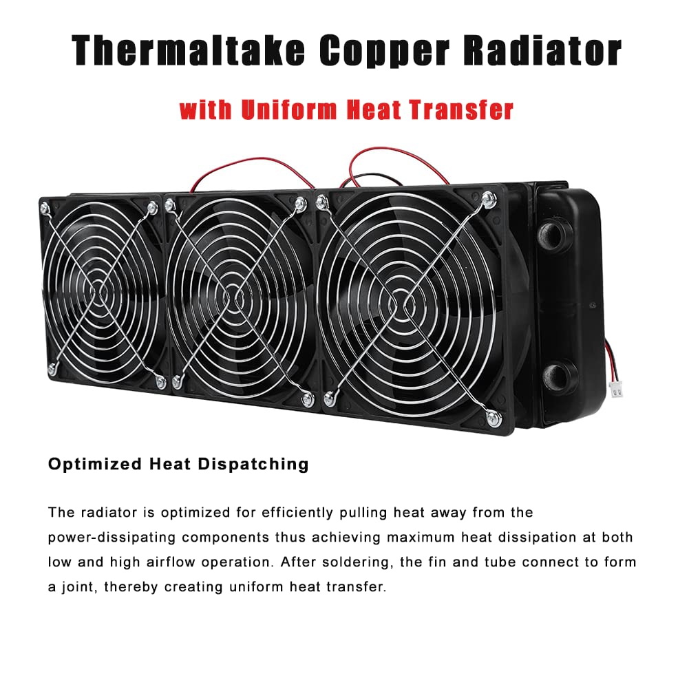 ASHATA CPU Water Cooling Radiator 18 Pipe Aluminum Heat Exchanger for Computer PC CPU Water Cool System, Water Cooling Drain Row with Fan Radiator, 120mm x 360mm
