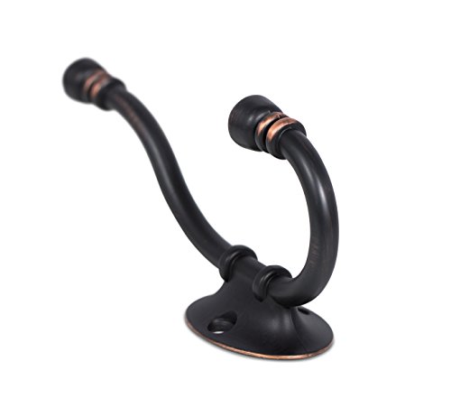 BIRDROCK HOME Classic Wall Mounted Robe & Towel Hooks - 2 Pack - Dual Hook - Large - Oil Rubbed Bronze Towel Robe Hat Coat Hook