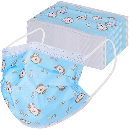 Hannah Linen Kids Disposable Face Masks - 50 Pieces Pack - 3 PLY, Breathable & Comfortable - For Daily Use - Indoor & Outdoor (50, Blue Design)