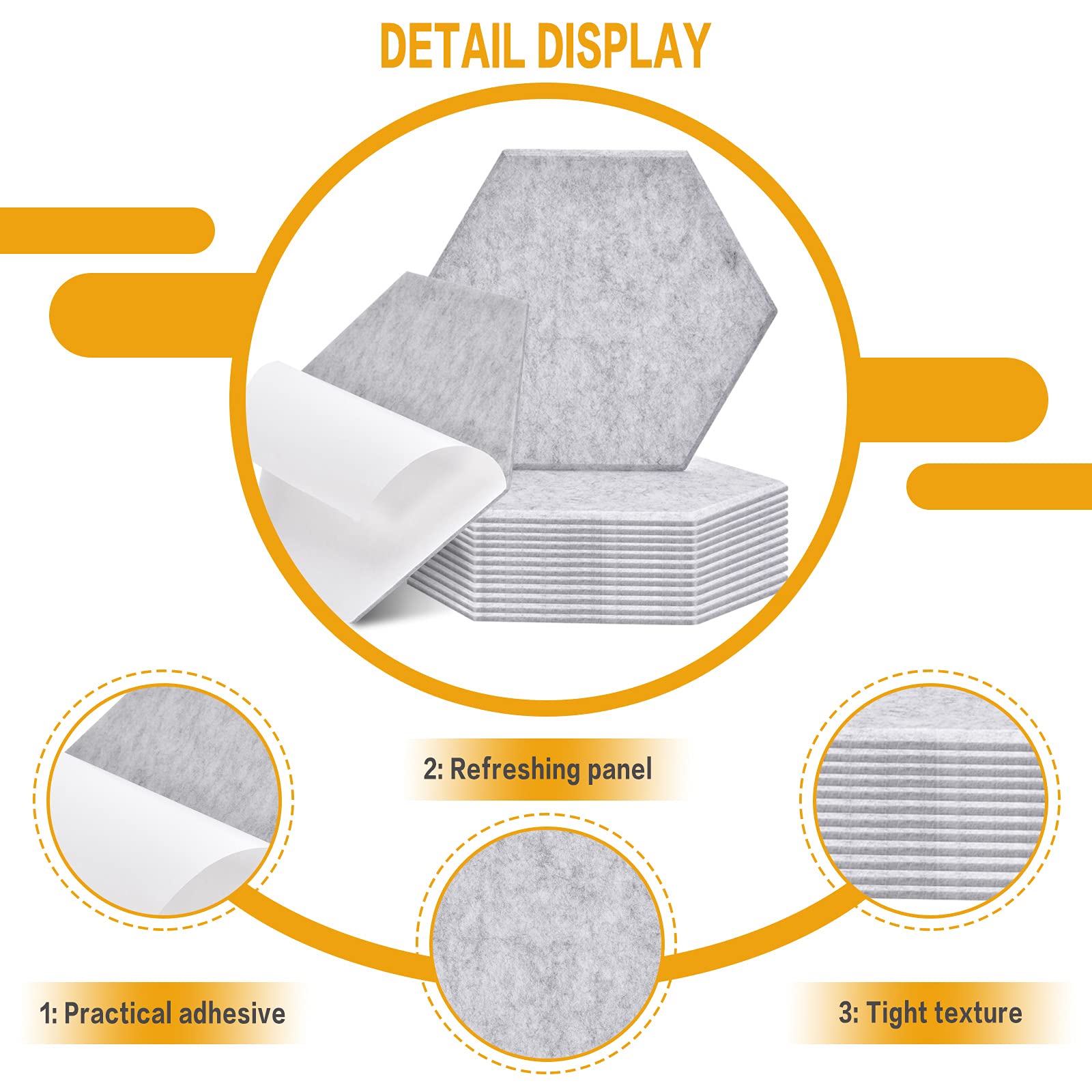 14 Pack Self-adhesive Acoustic Panels,12" X 10" X 0.4" Hexagonal Sound Proof Foam Panels with High Density,to Absorb Noise and Eliminate Echoes for Studio,Home Room Decor (Silver gray)
