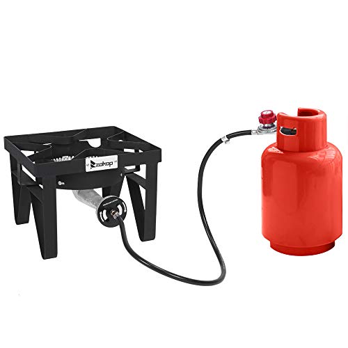 200, 000 BTU Square Heavy- Duty Single Burner Outdoor Stove Propane Gas Cooker Portable Cast Iron Patio Cooking Burner with Adjustable 0-20Psi Regulator for Home Brewing, Turkey Fry