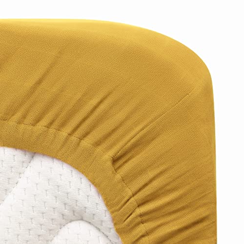 Ella Bonna - Muslin Fitted Crib Sheet, Solid Color Crib Cover, 100% Organic Cotton Crib Sheet for Standard Crib and Toddler Mattresses, Mustard