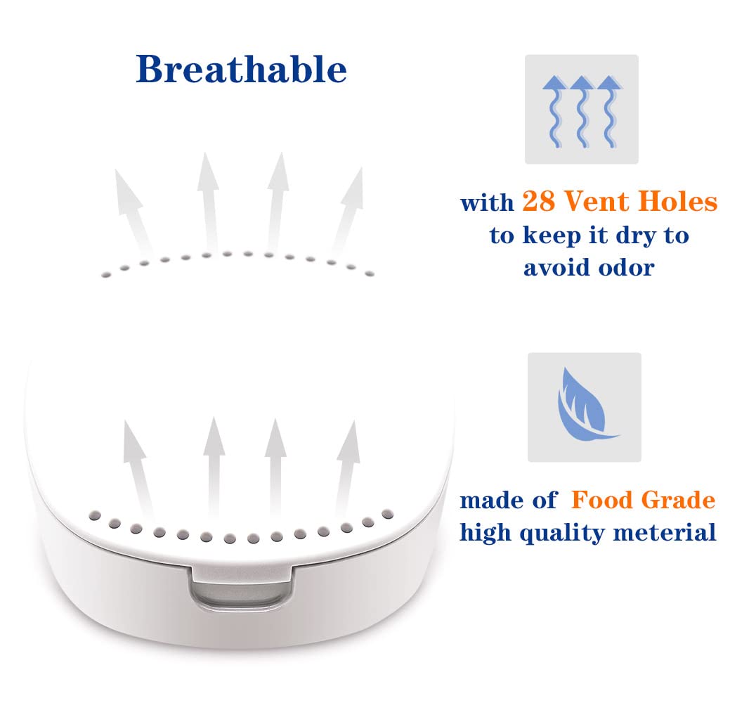 Ocircle Retainer Case, With mirror and ventilation holes, For Night Guards, Aligner Trays, Mouth Guard,Denture Case, Mouthguard. Light & Easy to Carry & Multipurpose(White)
