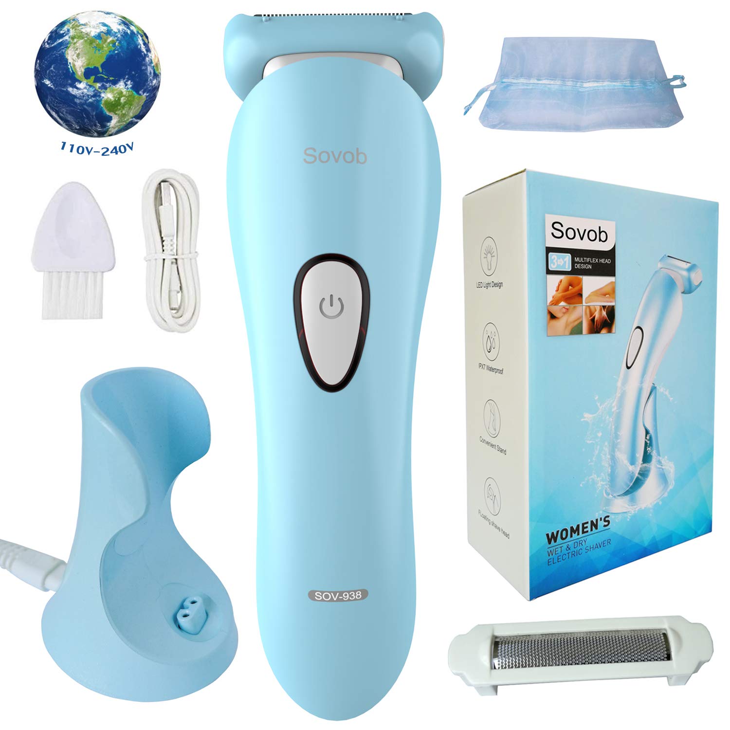 Sovob Electric Razor for Women Painless Lady Shaver Hair Remover for Womens Legs and Underarms Bikini Trimmer Wet and Dry Waterproof with LED Light