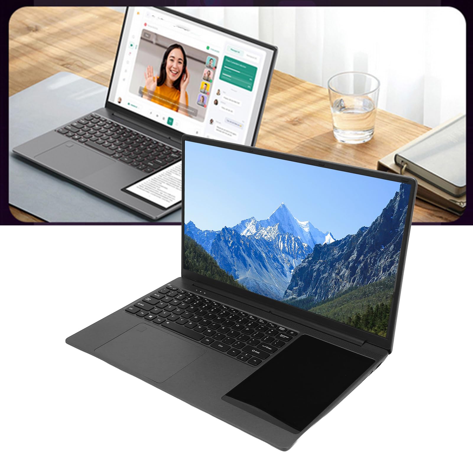 15.6 Inch Laptop with 7in HD Touch Screen, Dual Screen Laptop Business Laptop for Windows 10 11, Intel Processor N5095 11th Generation 10nm 4 Core 4 Thread Fingerprint Reader (US