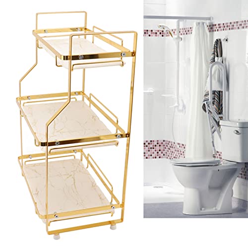 Bathroom Standing Rack, Corner Bathroom Shelf Strong Load Bearing Capacity Stable White and Gold for Kitchen(3 Tier)