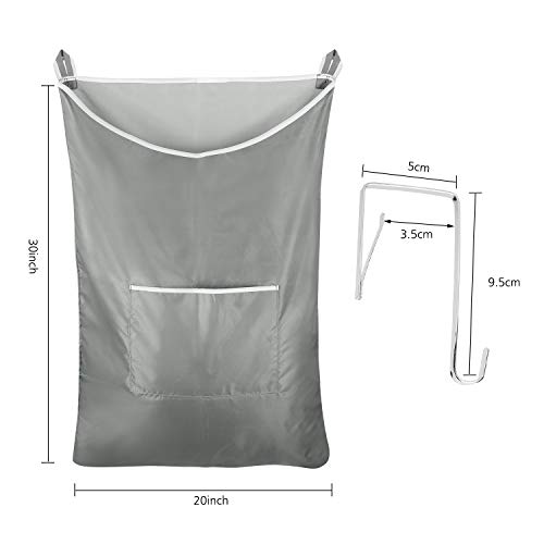Comeve Open Top Door Hanging Laundry Hamper Bag, Space Saving Wall Hanging Laundry Bag with 2 Door Hooks, Large Laundry Basket for Closet, Travel, Storage (Grey)