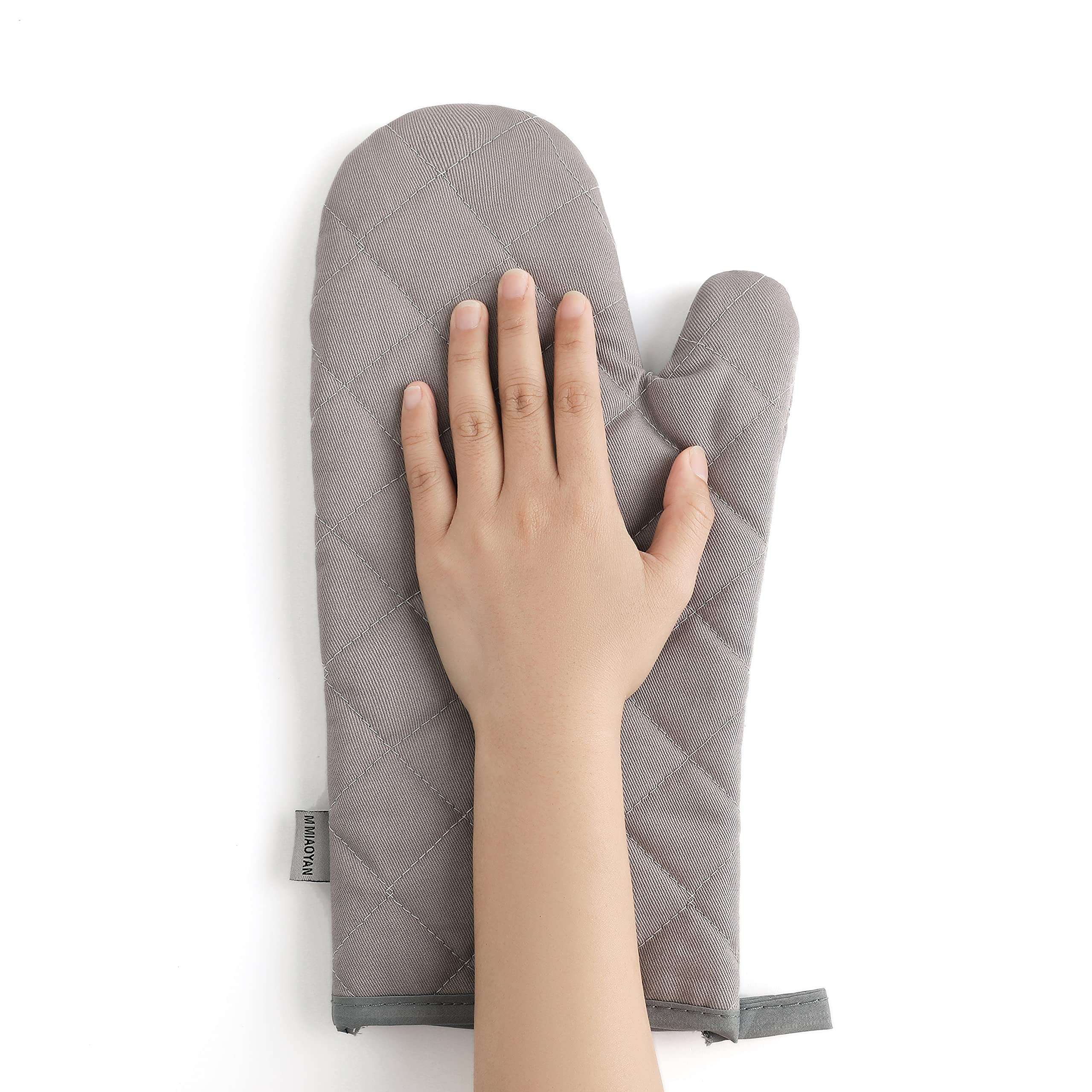 Oven Mitts and Pot Holders 4 pcs Set,High Heat Resistant 500 Degree Extra Thicken Long Kitchen Cotton Oven Glove for Cooking (12 Inch,Grey)