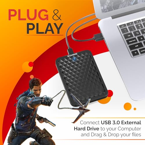 SUHSAI External Hard Drive 500GB High Speed Data Transfer USB 3.0 Hard Disk 2.5inch Memory Expansion Data Storage & Portable Backup HDD Compatible with PC, Computer, MacBook, Chromebook