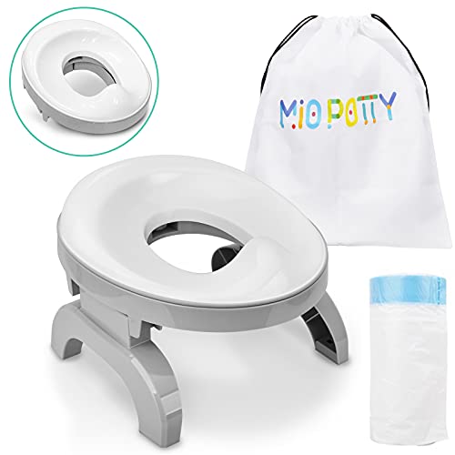 BATTOP Portable Potty for Toddler Travel Potty Training Seat Kids 2-in-1 Potty Chair Foldable Toilet Trainer with Potty Liners and Carry Bag (2-in-1 Potty seat) grey/white-2022