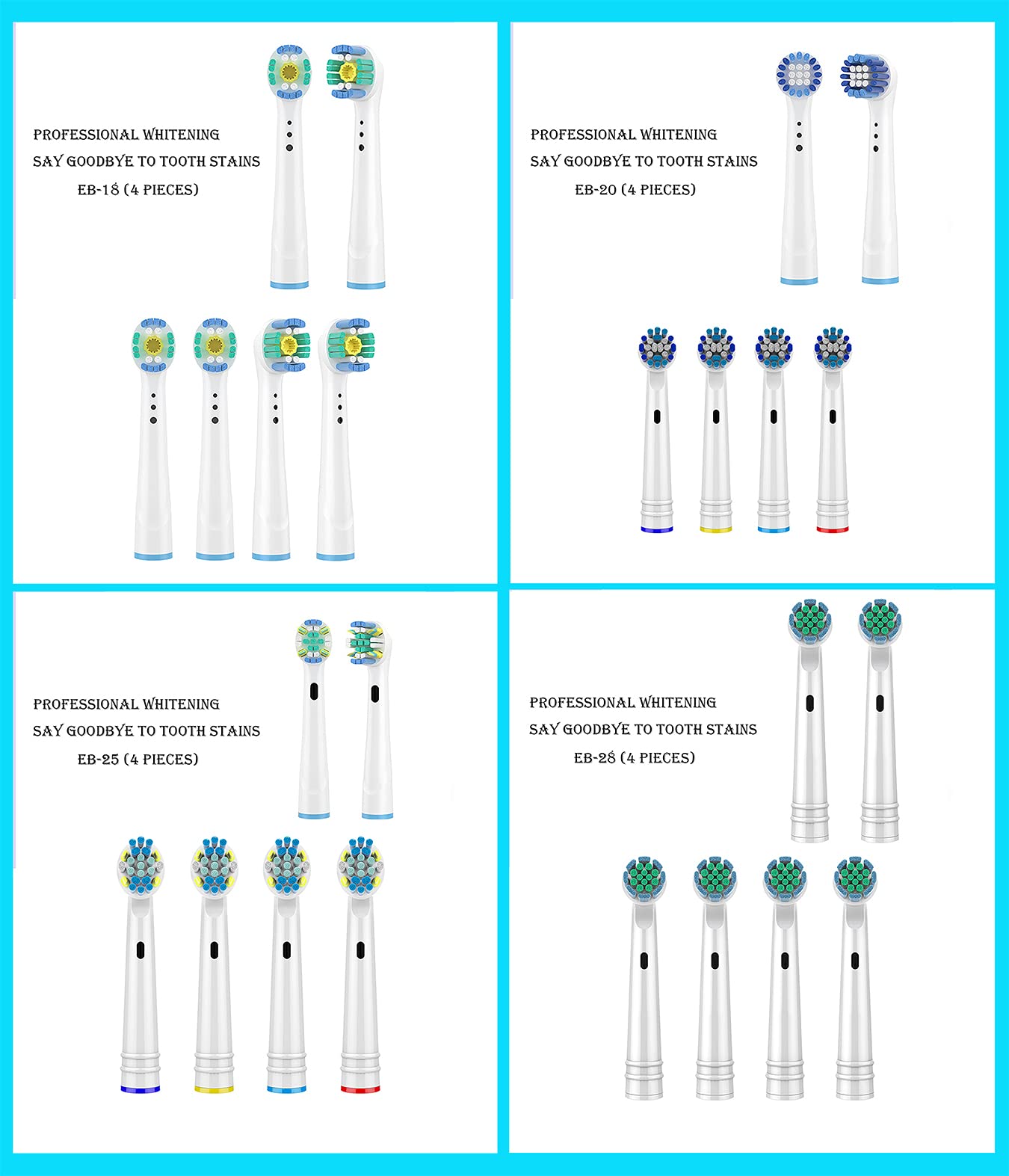 KS-QON BENG 16Pcs Toothbrush Replacement Heads , Electric Replacement Brush Heads Professional Sensitive Gum Care Replacement Brush Heads,Includes 4 Precision,4 Floss,4 Senstive,4 White Clean