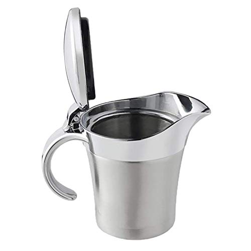 Double Insulated Gravy Boat - Stainless Steel Sauce Jug with Hinged Lid Hinged Lid Ideal for Gravy or Cream at Thanksgiving (450ML/16 OZ)