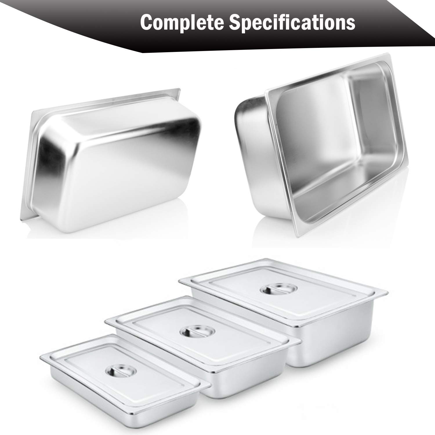 4" Deep Steam Table Pan Full Size, Kitma 14 Quart Stainless Steel Anti-Jam Standard Weight Hotel GN Food Pans - NSF (20.87"L x 12.8"W) - 6 Pack