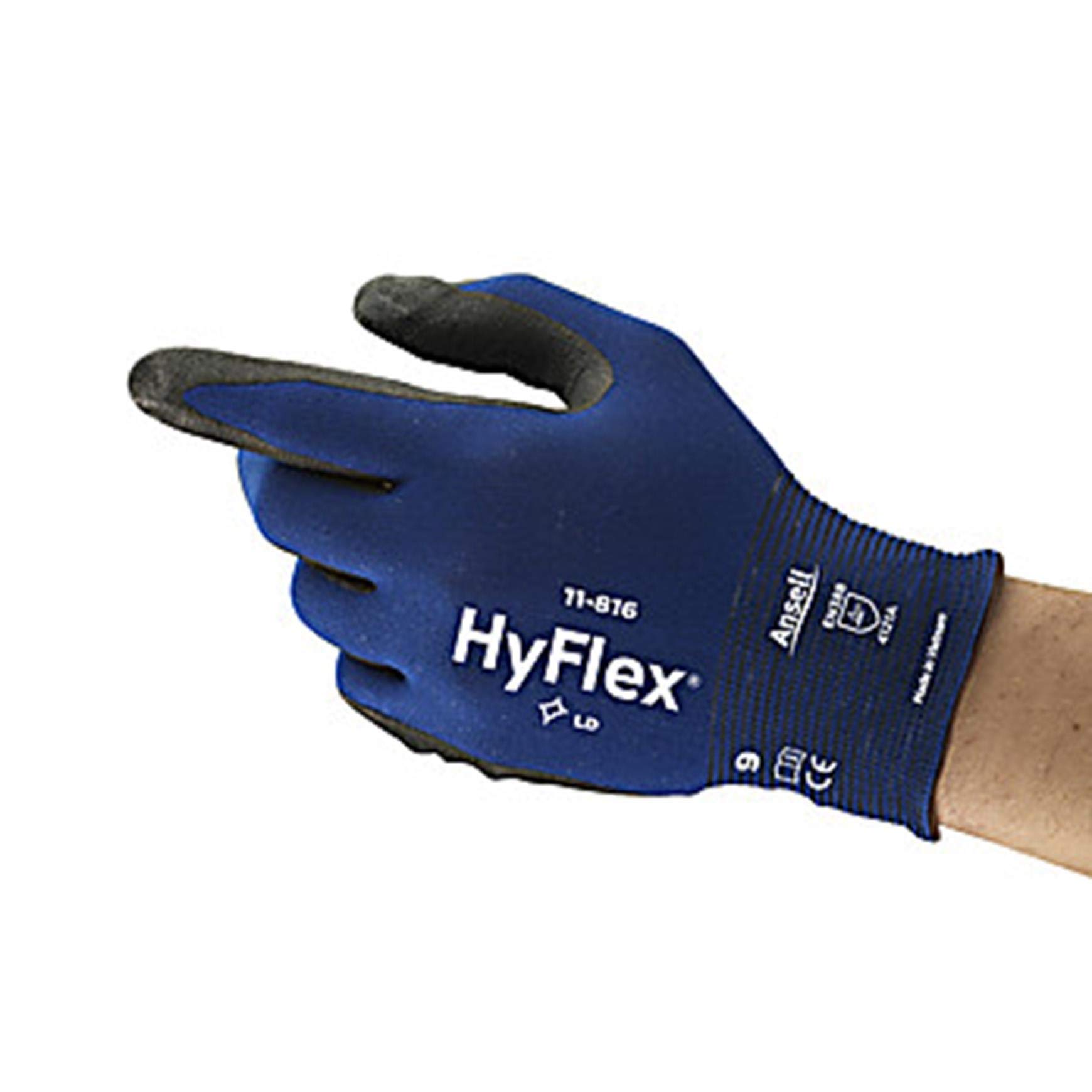Ansell 11816070 HyFlex Light Duty Multi-Purpose Industrial Glove, Foam Nitrile Coating, 18 Gauge, Knitwrist, Black/Blue, Size 7 (Pack of 144)