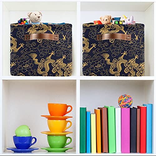 TropicalLife Rectangular Storage Bin Cube Oriental Animal Dragon Foldable Organizer Basket with Handles, Chinese Flower Floral Collapsible Storage Box for Kids Toy Shelf Closet Nursery