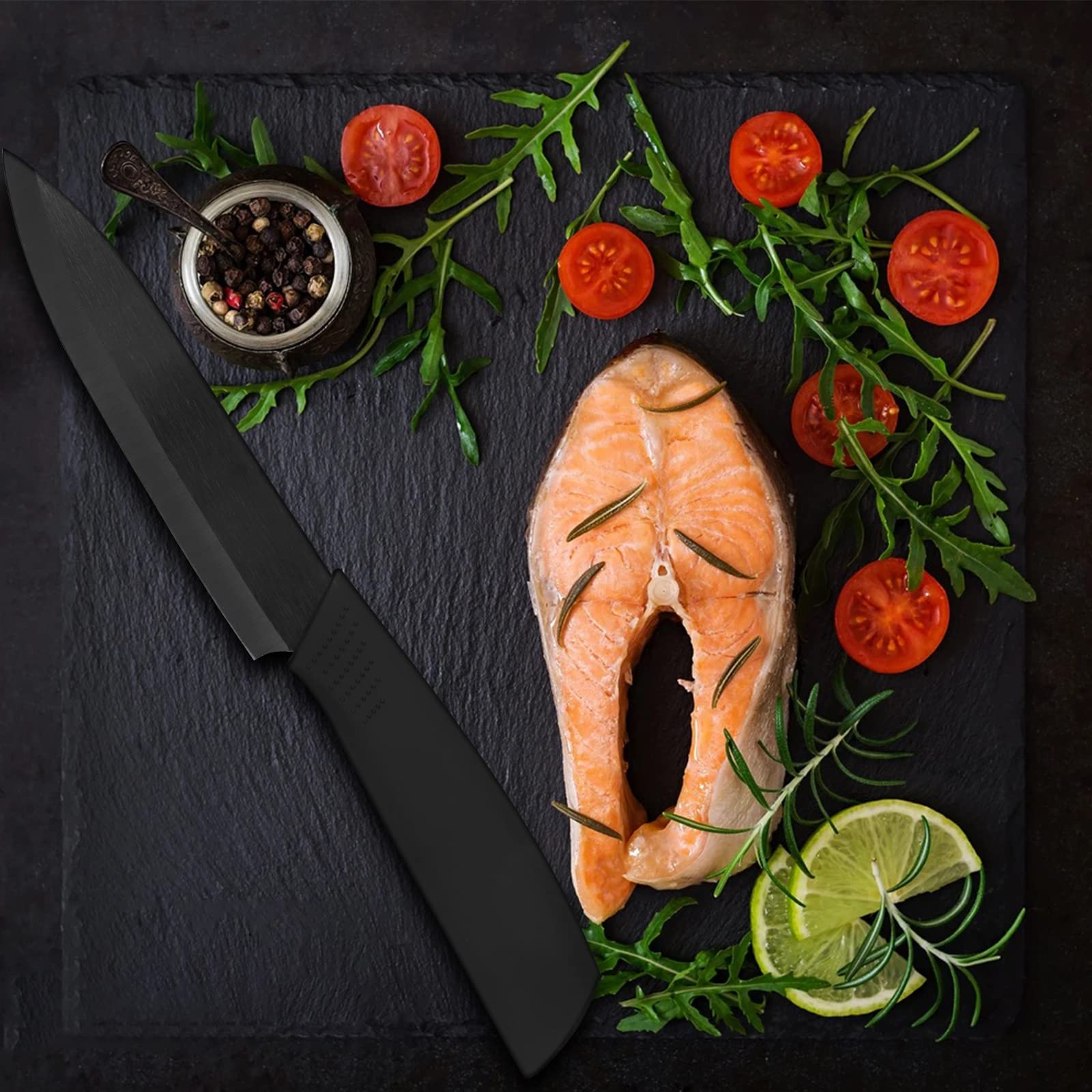 Ceramic Knife Set,Five piece 5" Utility Knife, 4" Fruit Knife, 3" Paring Knife and One Peeler,Ultra Sharp Professional Kitchen Chef Knives with Stain Resistant (Black)