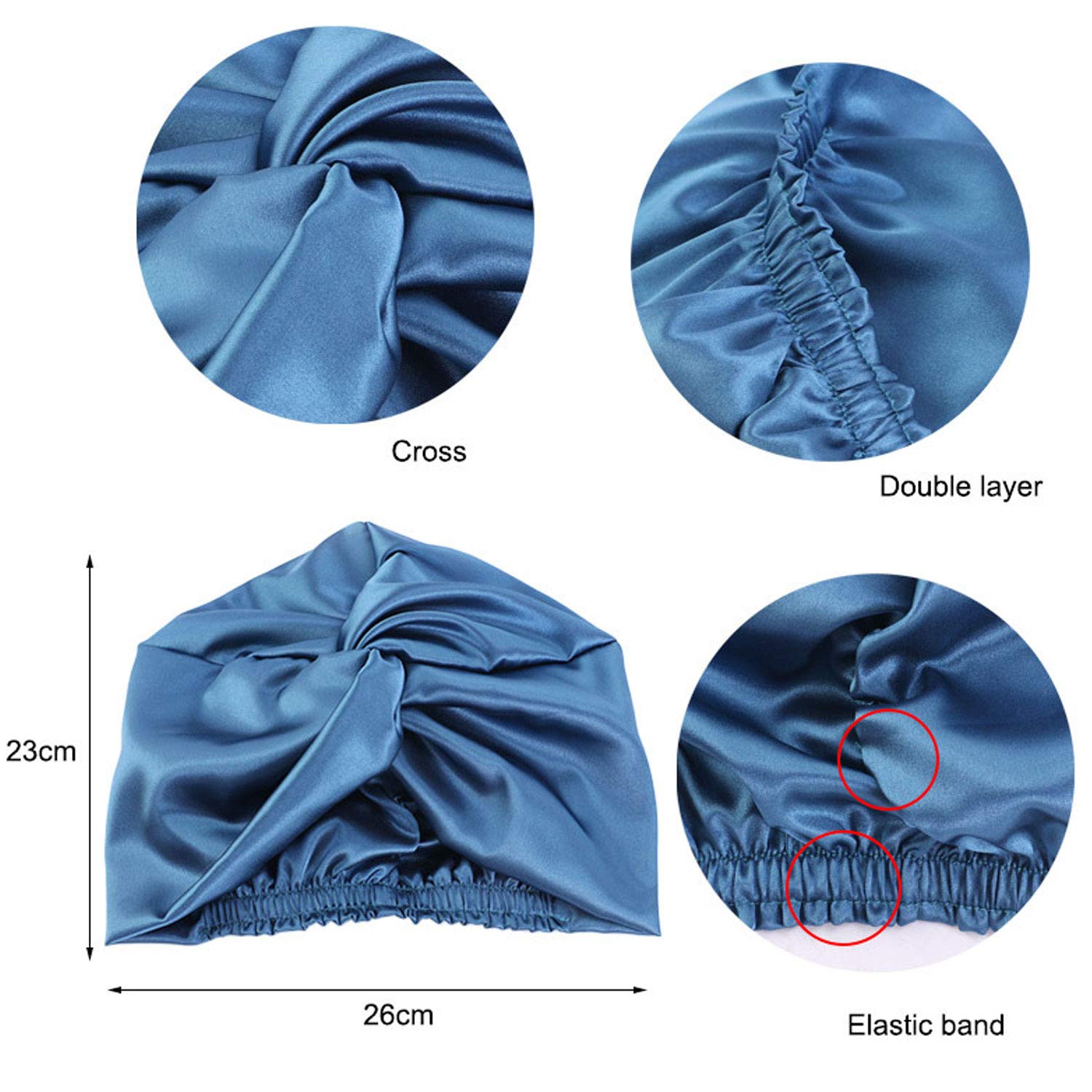 FRX 2021 New Silk Sleeping Cap for Women Hair Care Hair Cap, Imitation Silk Night Hair Bonnet for Sleeping, Double Layer Silky Head Scarf Hat for Sleeping with Elastic Band (Black)
