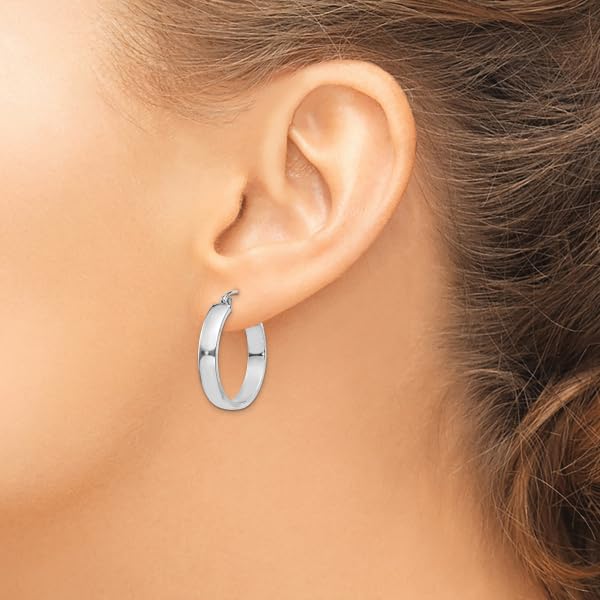 14K White Gold Round Hoop Earrings