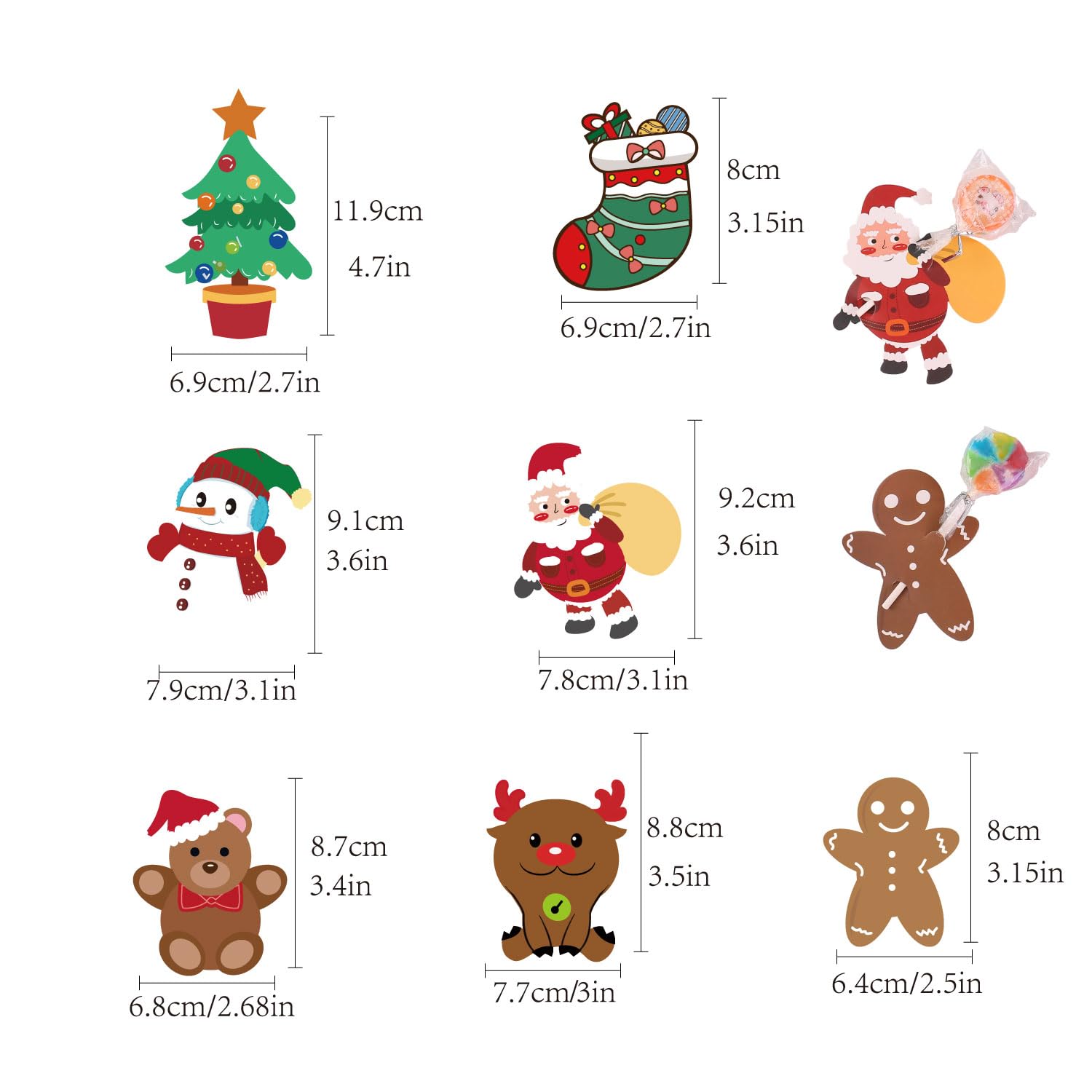 147pcs Christmas Lollipop Paper Cards Decorations,Paper Cards for Christmas Lollipop Sugar-Loaf Candy Gift Package Wrapping Decorations Xmas Lollipop Supplies Design Candy Holder (7Style)