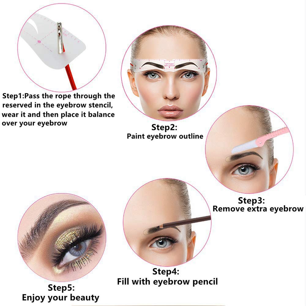 14 Pcs/set Eyebrow Shaper Kit - Reusable Eyebrow Template With Strap & Eyebrow Razor DIY Grooming Eyebrow for Women Girl