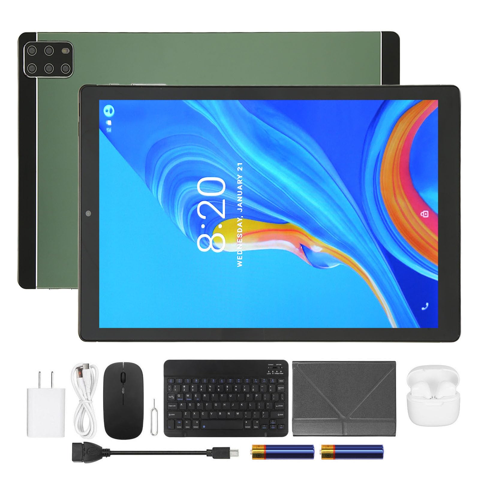2 in 1 Tablet, 100‑240V 10.1 Inch Tablet 5G WiFi MT6735 Deca Core for Android 12 for Work (US Plug)