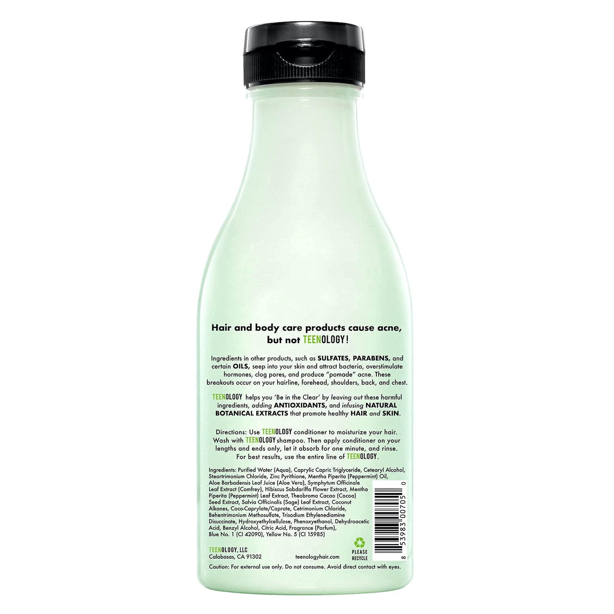 Teenology Shampoo and Conditioner Bundle (Save 5%) - Avoid Forehead Acne and Breakouts - Sulfate and Paraben Free, Noncomedogenic, Natural Botanical Extracts, Sweet Mint - 16 oz