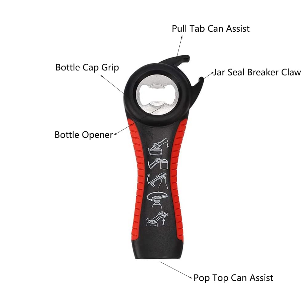 2 pack 5-in-1 Multi Function Plastic Grip Bottle Opener- Easily Opens Twist Caps, Bottle Caps, Canning Lids and Can Tabs (Black)
